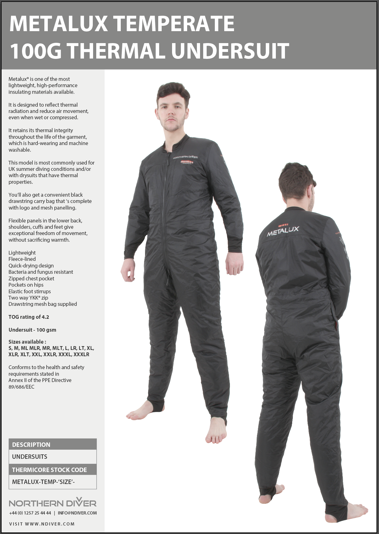 Lightweight Metalux® Undersuit in 100g, 200g & 300g | Northern Diver ...